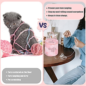 Katech Mini Yarn Storage Bags, Portable Yarn Bag for Crocheting with Holes Organizer Crochet Thread Sewing Accessories Storage Tote Bag for Carry Crochet Hooks Skein Yarn (Pink Floral)