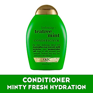 OGX Hydrating + Tea Tree Mint Conditioner, Nourishing & Invigorating Scalp Conditioner with Tea Tree & Peppermint Oil & Milk Proteins, Paraben-Free, Sulfate-Free Surfactants, 13 fl oz