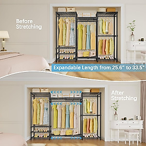 VIPEK X5 Expandable Clothes Rack, Large Freestanding Portable Closet Heavy Duty Clothing Rack for Hanging Clothes with 4 Hanging Rods & 8 Wire Shelves, Adjustable from 5.9 ft to 6.6 ft, Black