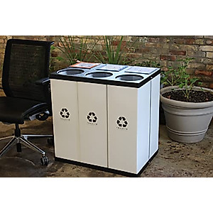 RecycleBoxBin Triple Recycling Bin - Large Capacity (25 gal. per Bin), All Plastic, Light-Weight, with Changeable Label System