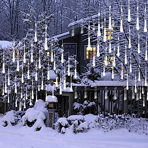 2-Pack Christmas Decorations Lights Outdoor, Total 384LED Meteor Shower Lights Rain Drop Lights 30cm 16 Tubes Indoor Outdoor Snow Cascading String Lights for Xmas Tree Roof Party Garden (Cool White)