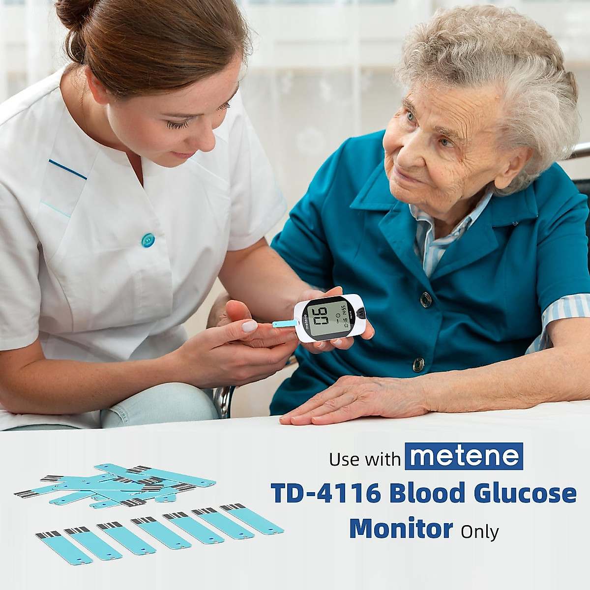 Metene TD-4116 Blood Glucose Test Strips, 100 Count Blood Sugar Test Strips for Diabetes, Use with metene TD-4116 Blood Glucose Monitoring System Only