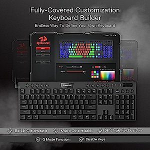 Redragon K619 Horus RGB Mechanical Keyboard, Ultra-Thin Designed Wired Gaming Keyboard w/Low Profile Keycaps, Dedicated Media Control & Tactile Brown Switches, Pro Software Supported