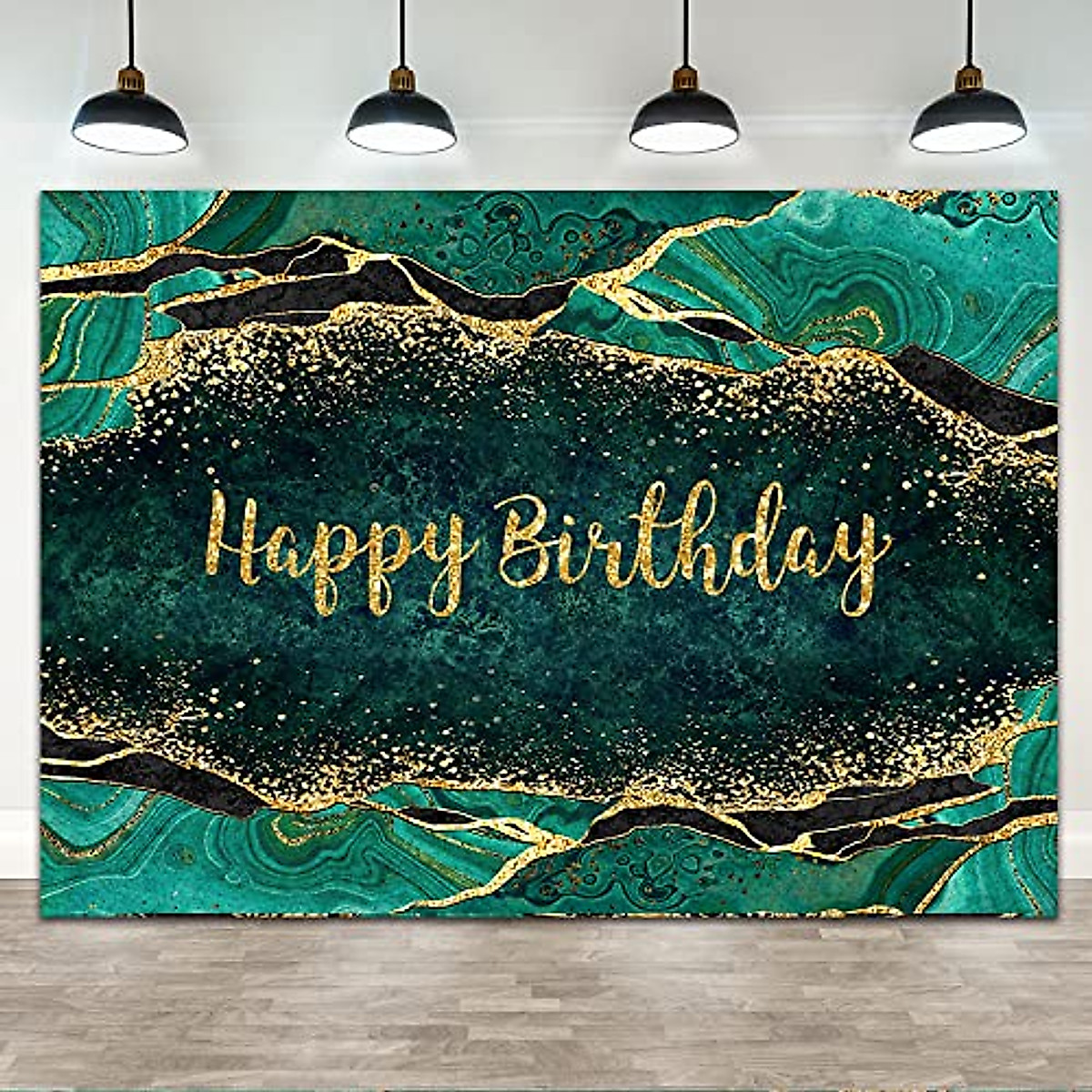 Ticuenicoa 7×5ft Emerald Green Backdrop Fluid Happy Birthday Photography Background for Men WomenMarble and Gold Glitter 30th 40th 50th 60th 70th Party Banner Decorations Photo Studio Props