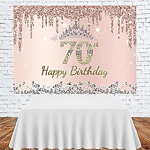 PHMOJEN 70th Birthday Backdrop for Women Pink Rose Gold Glitter Silver Diamonds 70 Year Old Birthday Party Decoration Photo Backdrop Happy 70 Bday Poster Vinyl 7x5ft Photo Booth Props BJGJPH44
