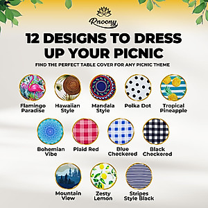 RNOONY 6ft Polyester Picnic Table Cover with Bench Covers and Carrying Bag, Elastic All Around,Windproof and Waterproof Picnic Table Covers with Elastic for Camping RV Gear 72x30 Inches 4Pcs