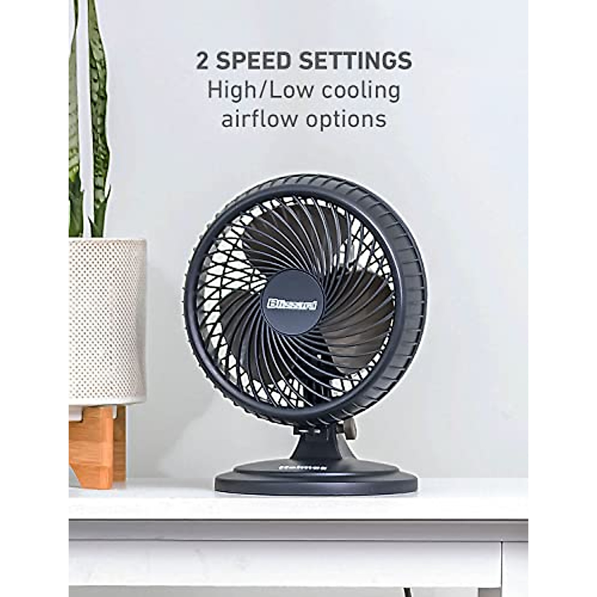 HOLMES BLIZZARD 7" Table Fan, 2 Speeds, 3 Blades, 85° Oscillation, 20° Adjustable Head, Home, Bedroom and Office, Charcoal Matte