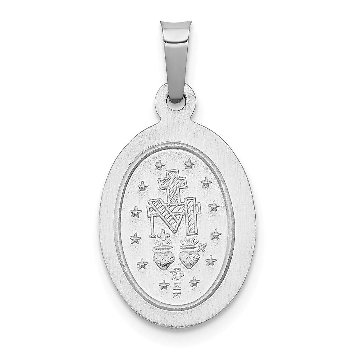 Sonia Jewels 14k White Gold Virgin Mary Pray for Us Charm Miracle MedalBrushed Matte Finish Pendant Charm - 18mm x 11mm
