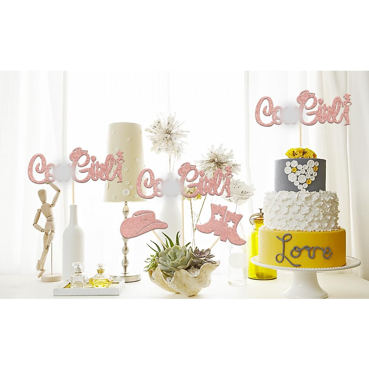 12 Pieces Western Cowgirl Centerpiece sticks, Western Cowgirl Party Table Topper, West Cowgirl Themed Party Decorations, Western Bachelorette Party Suplies Rose Gold