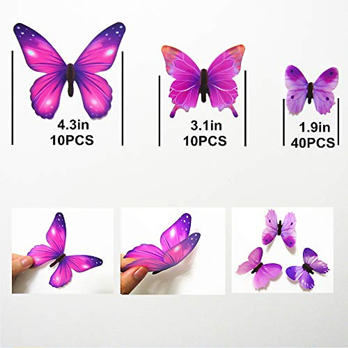 60PCS Butterfly Wall Decals - 3D Butterflies Decor for Wall Removable Mural Stickers Home Decoration Kids Room Bedroom Decor (Blue)