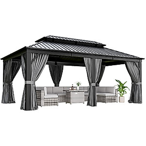 Jolydale 12FT×20FT Hardtop Aluminum Gazebo, Outdoor Metal Frame Canopy with Mosquito Net and Privacy Sidewalls,for Patio, Backyard, Large Size