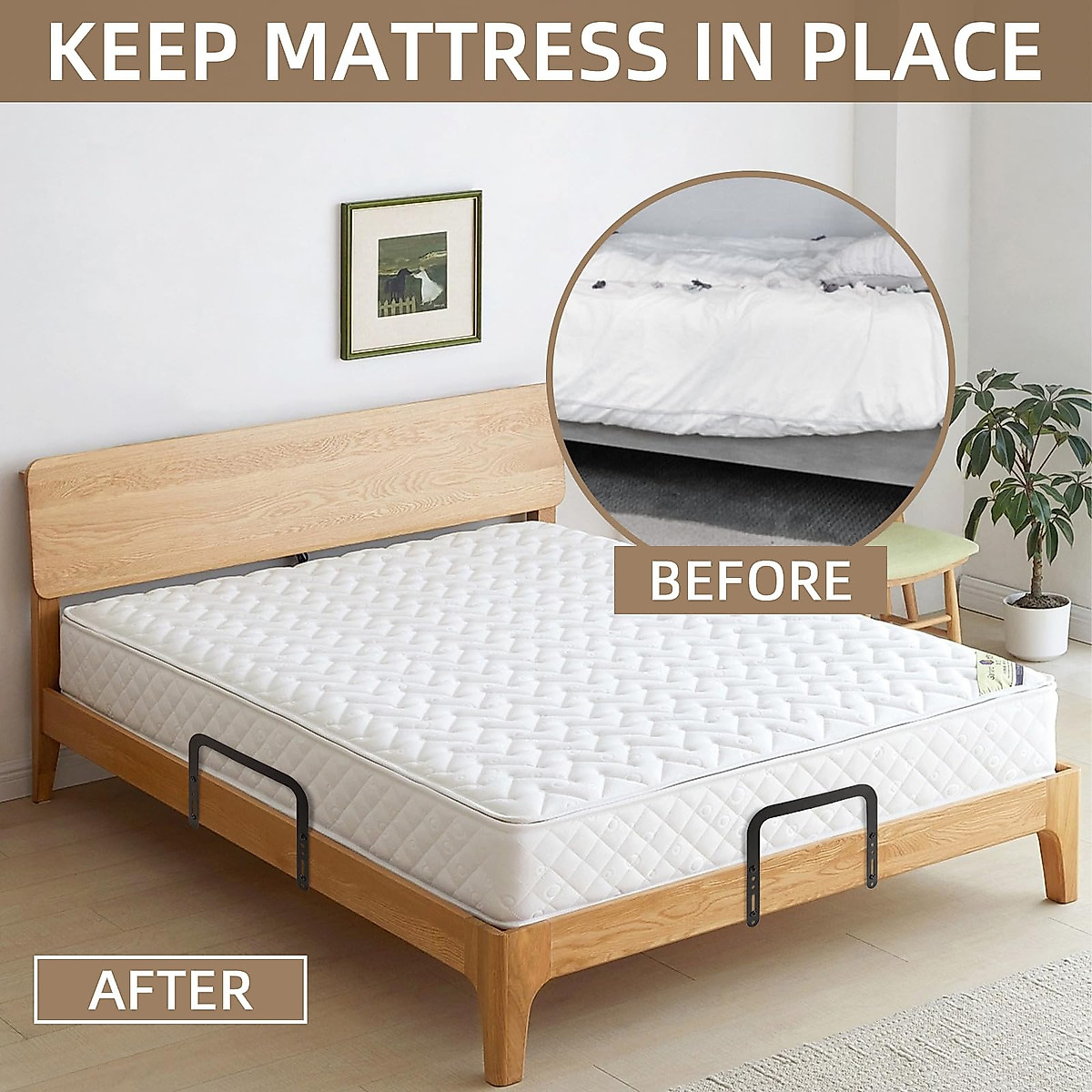 Rasugarlary Mattress Retainer Bar Keep Mattress Stopper from Sliding, 12 Pcs Adjustable Non Slip Mattress Slide Stoppers Holder in Place Metal Mattress Gripper, Black