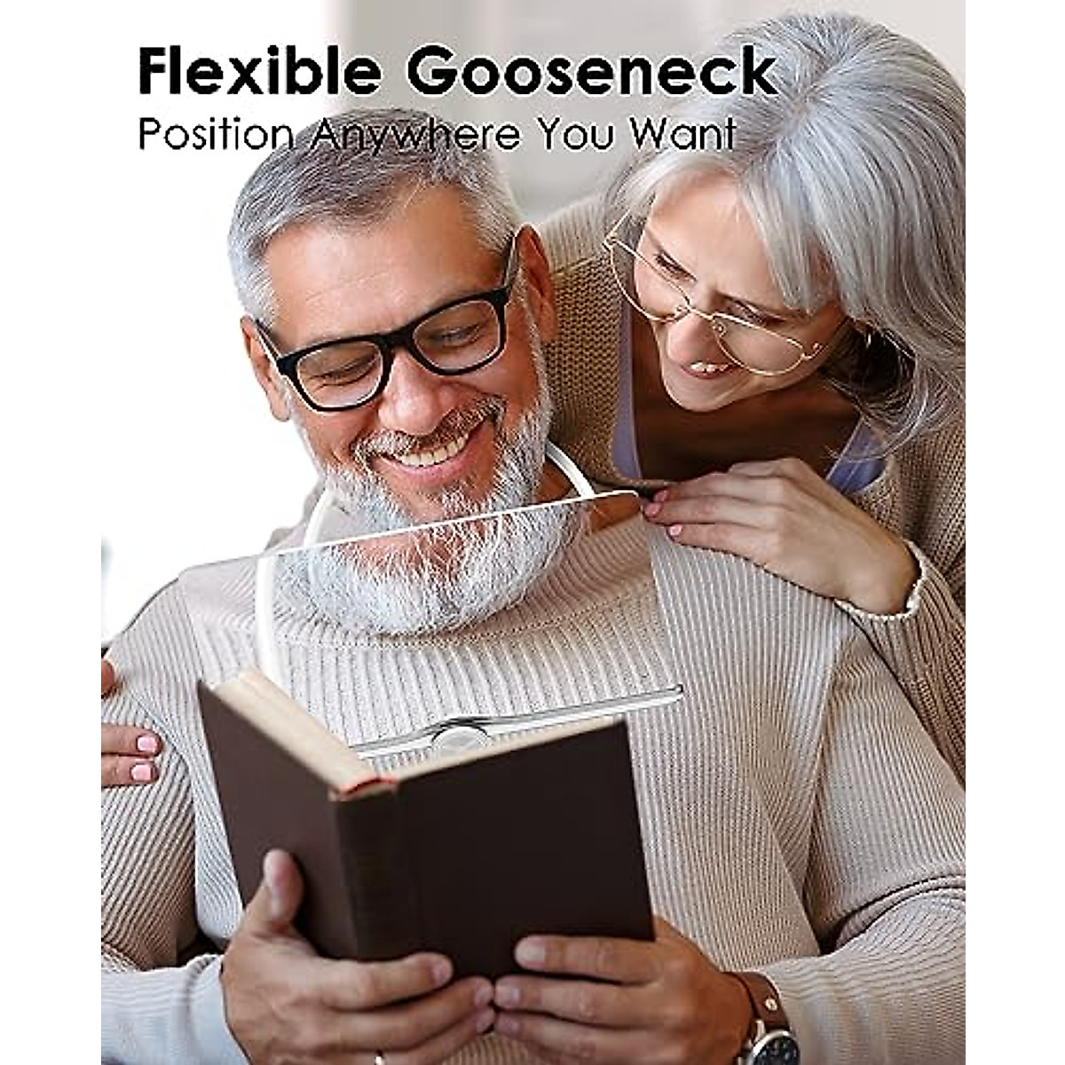 5X Hands Free Magnifying Glass for Reading.6.7" x 9.5"Large Full Book Page Magnifier for Neck Wear. Magnifier for Reading,Sewing, Cross Stitch, Inspection (White)