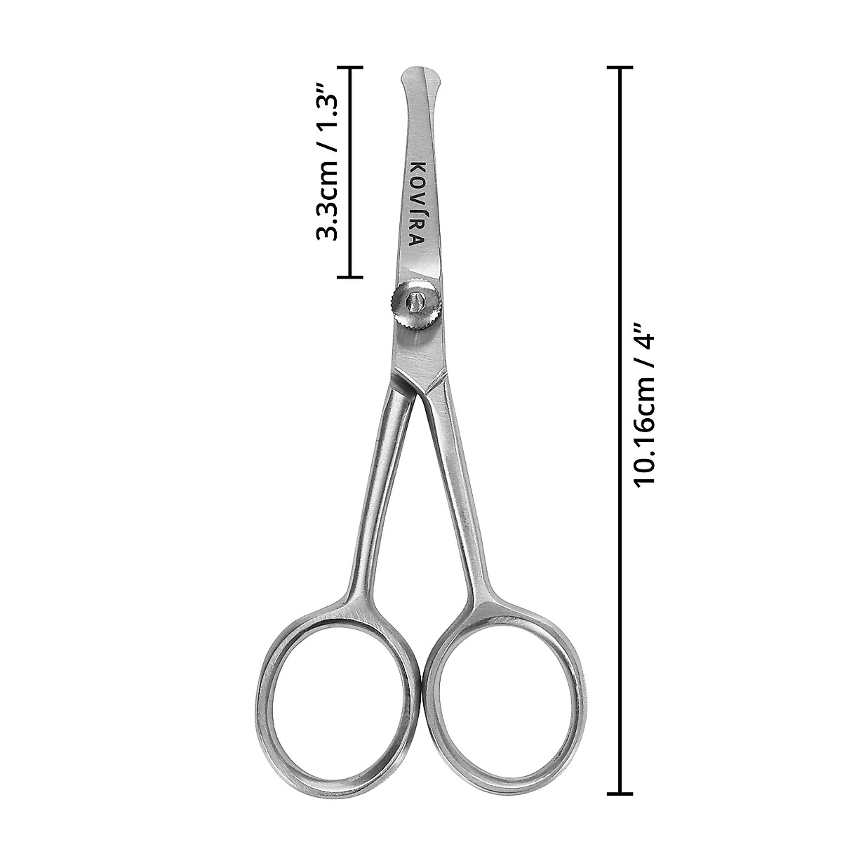 Kovira Precision Nose Hair Scissors with Adjustable Tension Screw - 10.16cm/4 Inch Overall Length - Rounded Safety Scissors for Trimming Nasal Hair - Also for Grooming Eyebrows, Ear Hair & Beards