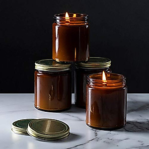 Amber Glass Jars 8 Ounce for Candle Making Straight Side For DIY Projects, Herbs, Homemade Cosmetics, Decorating, Storing, Overnight Oats, Meal Prep, Wedding Favors, Great For Daily Vitamins (6)