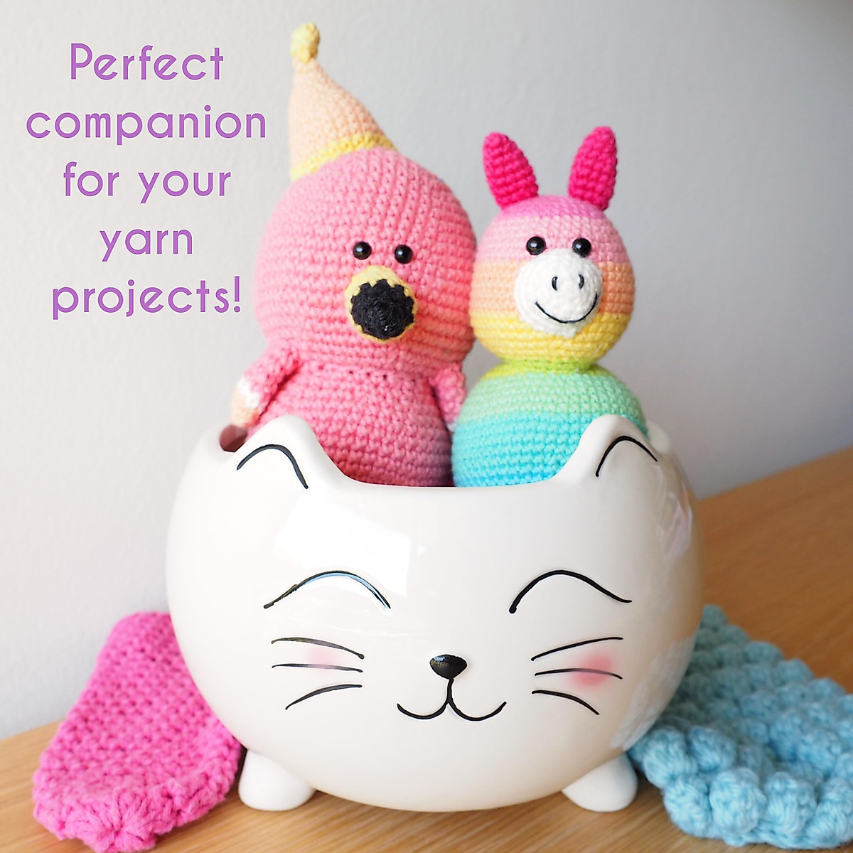 Cat Yarn Bowl for Knitting - Cute Ceramic Knitting Bowl Extra Large - Ceramic Yarn Bowl Crochet Accessories Yarn Holder Storage Gift for Knitters Funny