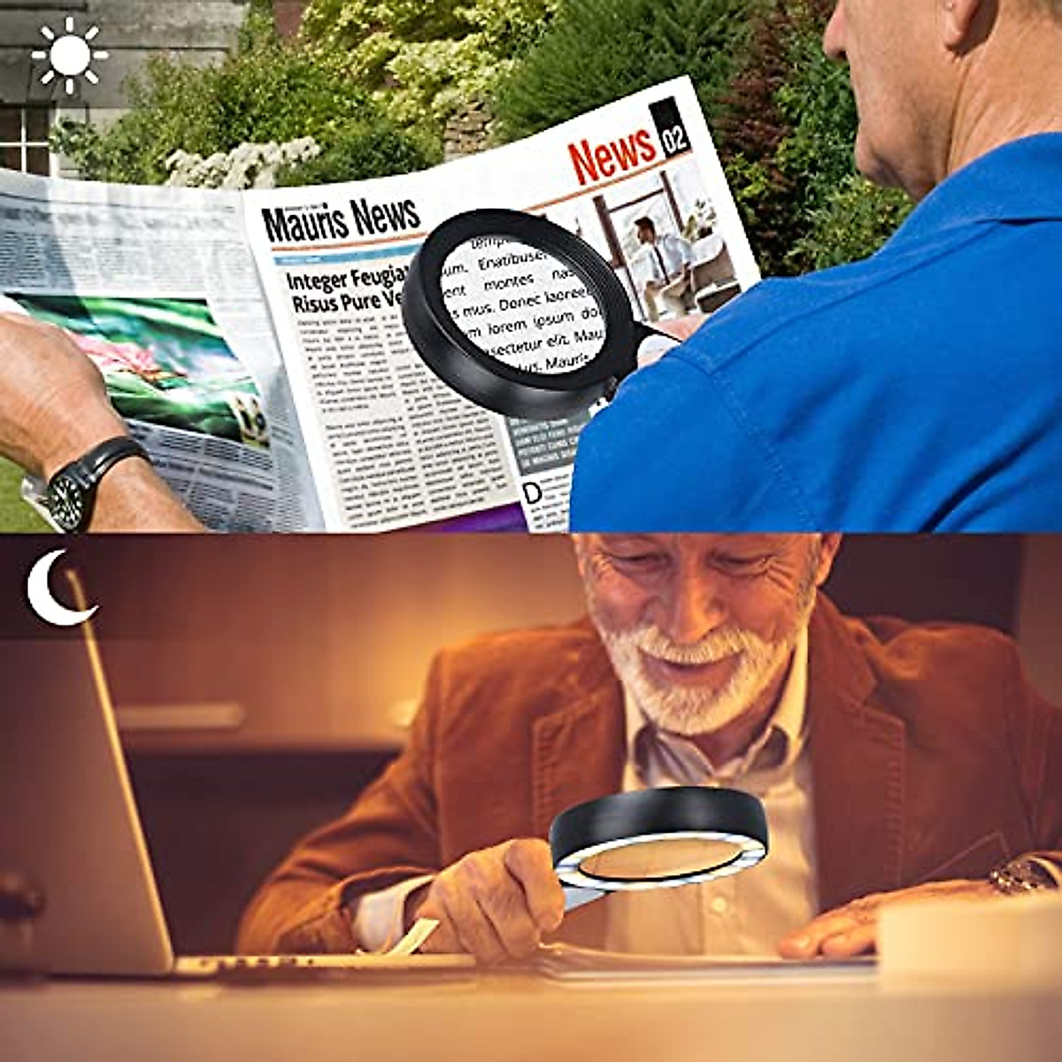 Arsir Handheld Magnifying Glass with Light, 30X 4IN Large Lighted Magnifier Glasses 18 LED 3 Modes Illuminated Magnify Lens for Seniors Rreading Book Macular Degeneration Coins Jewelry Kid Hobby Gifts