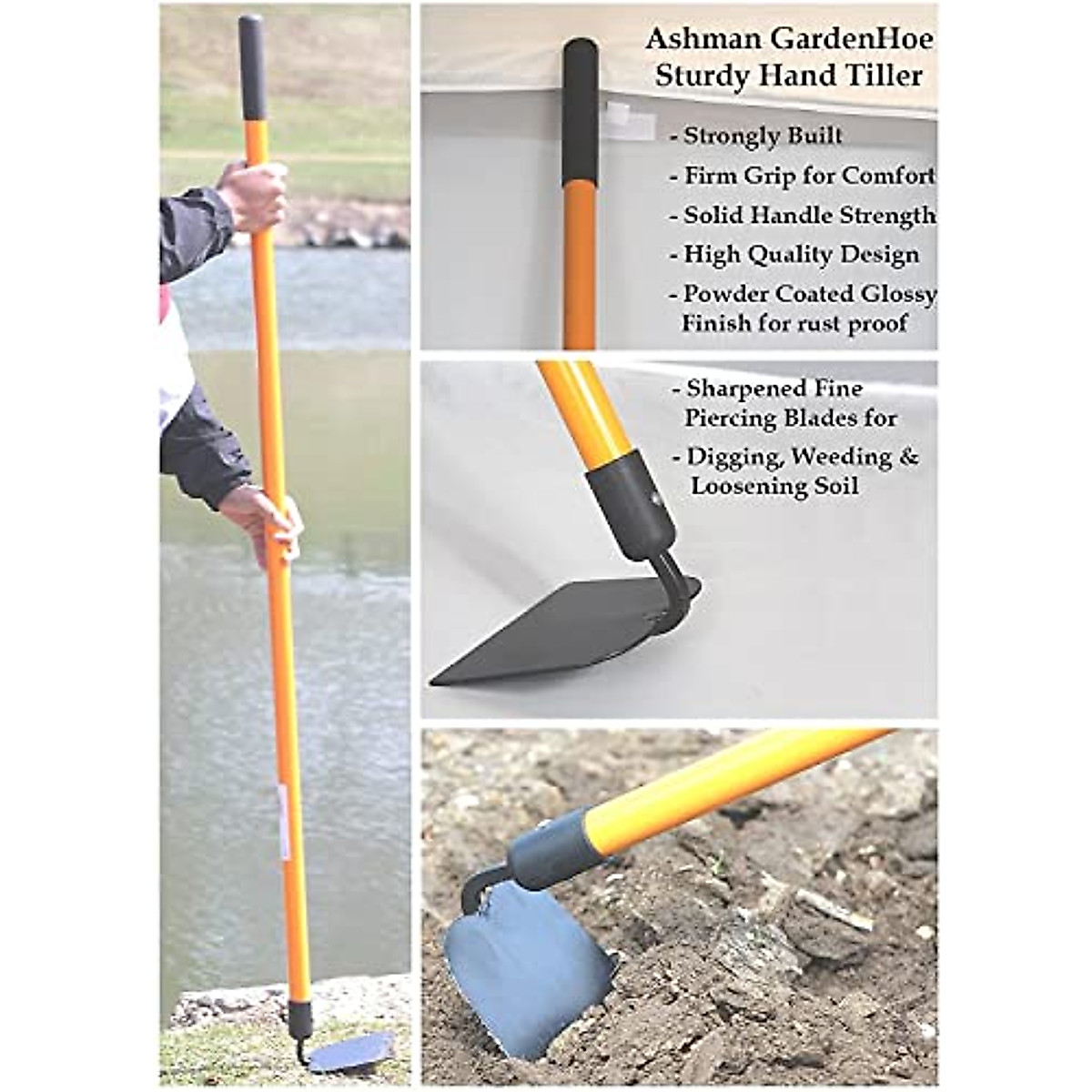 Ashman Garden Hoe (6 Pack)– Sturdy Hand Tiller – Heavy Duty Blade for Digging, Loosening Soil, and Weeding – Rubber Grip Handle for a Strong Hold – Rust Resistant Build.