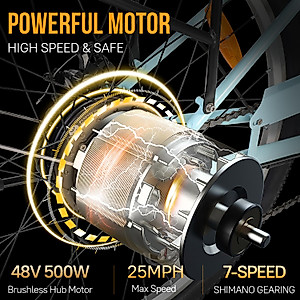 GELEISEN Electric Bike for Adults, 26" Ebikes, Peak 750W Electric Cruiser Bike with 48V 14.5Ah/11.6Ah Removable Battery, 25Mph Electric Bicycle w/ 7-Speed & Front Suspension(Fits for 5'2"-6'5")