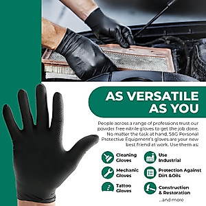 S&G Black Nitrile Gloves Heavy-Duty Latex & Powder Free - For Cleaning, Construction, Mechanic, Food Prep | 6 Mil - 100 | Medium
