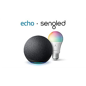 Echo (4th Gen) | Charcoal with Sengled Bluetooth Color bulb | Alexa smart home starter kit