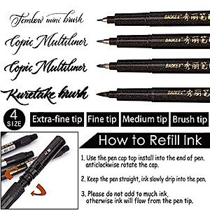 Fhyhej Hand Lettering Pens,Calligraphy Pen,Refillable - 4 Size(8 Pack),for Beginners Writing,Water Color Illustrations,Multiliner, Sketching,Art Drawing Illustration,Art Marker Set