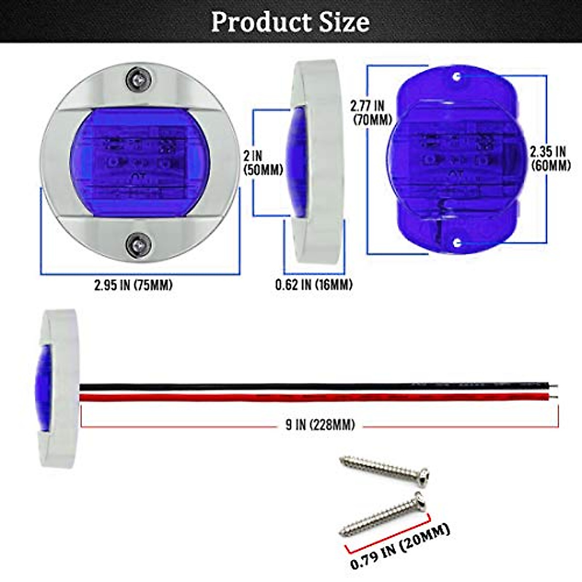 Boaton Marine Boat LED Night Fishing Lights, Boat Interior/ Courtesy / Deck Lights For Pontoon Boat, Bass Boat, Yacht (Blue)