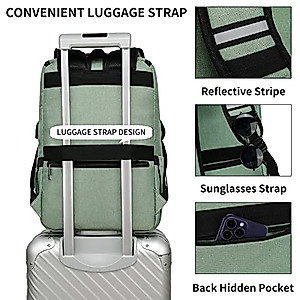 zalupri Work Laptop Backpack for Women and Men, 15.6 inch Computer Travel Backpacks for Working Stylish Teacher Backpack Casual Daypack laptop Bag with USB Charging Port, Green