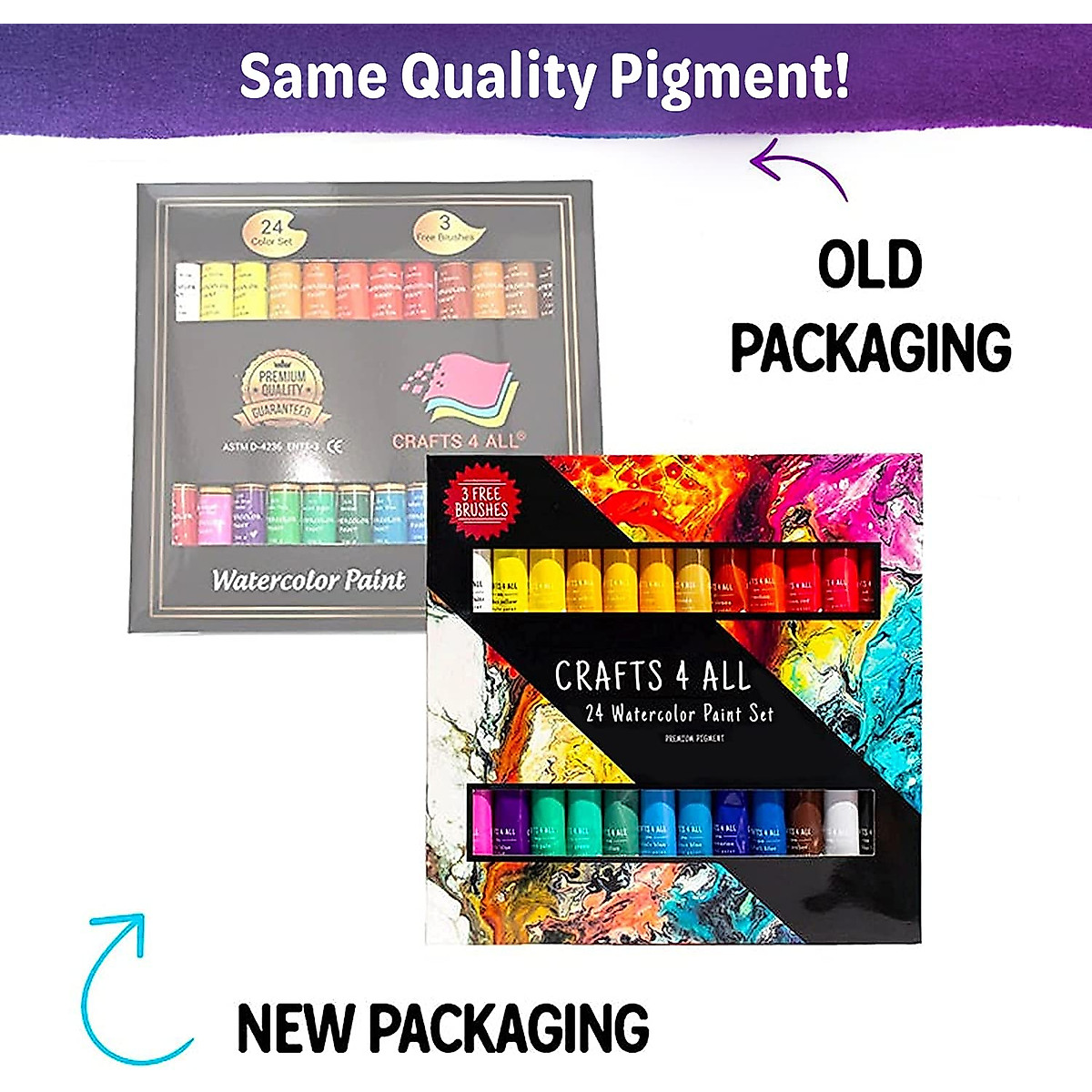 Crafts 4 ALL Watercolor Paint Set - 12/24 Pack for Artists & Beginners, 12ml Tubes with Bonus Brushes