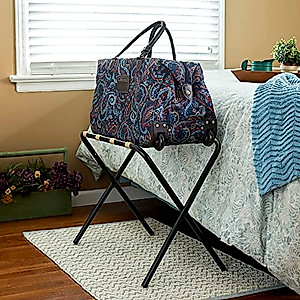 Household Essentials 2126-1 Folding Luggage Rack | Black Frame with Khaki Straps
