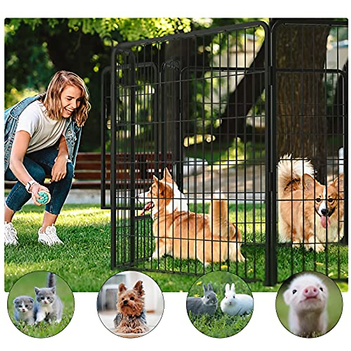 PUKAMI Dog Fence for Dogs, 8/16 Panels 24/32/40 Height x32 inch Width,Portable Dog Playpen Puppy Playpen for Small Medium Dog Exercise Pen for Indoor Outdoor,Pet Playpen Fence for Yard,RV,Camping