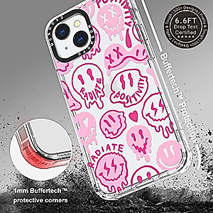 MOSNOVO Compatible with iPhone 13 Case, Pink Dripping Smiles Positivity Radiate Face [ Buffertech Impact ] Transparent Shockproof Protective TPU Bumper Clear Phone Case Cover Designed for iPhone 13