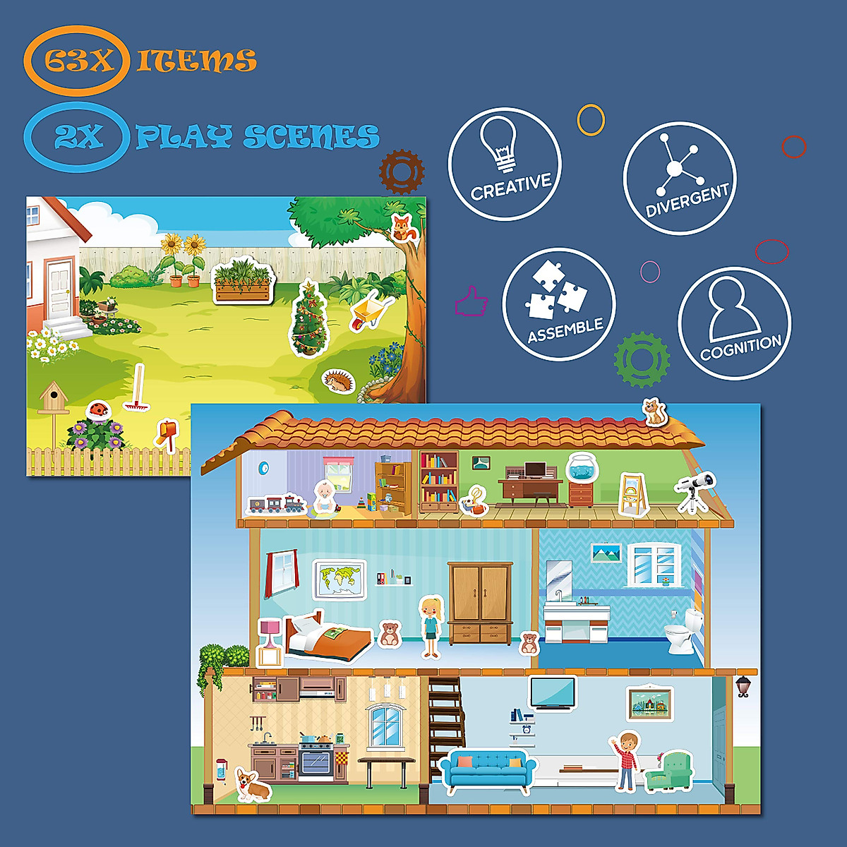 GRANDLMOON Magnetic Portable Playboard Doll House Family Magnets for Todder Kids Perfect Preschool Learning Travel Toy (65 Pcs)