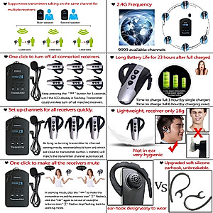 EXMAX EXD-6824 2.4GHz Wireless Audio Tour Guide Headset Systems up to 1-150M Transmission Range for Conference Church Travel Training hajj - 4 Transmitters & 60 Receivers with 64-Slot Charging Case