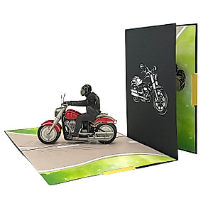 Niumcraft Pop Up Greeting Card Classic Motorcycle Rider Card Birthday Card for Him Husband Boyfriend Thank You Card Adventure Motor Bike Road Trip