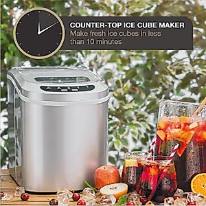Countertop Ice Maker Nugget pebble Ice Maker Machine Portable Chewable Compact Mini Ice Chip Maker Nugget Machine Produce 26lbs per Day Bullet Soft Ice Cube Fruit Juice Ice, Silver SMETA
