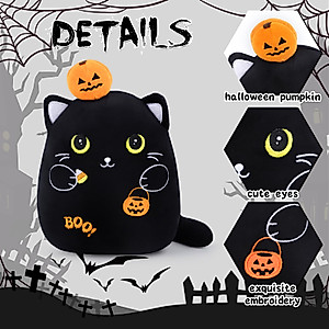 InIsaJace Cute Halloween Cat Plush - 8 Inches Halloween Cat Stuffed Animals Halloween Black Cat Plush with Pumpkin Boo Cat Plush Pillow Birthday Gifts for Kids Boys Girls Halloween Birthday Plush Gift