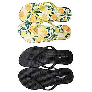 Old Navy Women Beach Summer Casual Flip Flop Sandals with Peekaboo Dust Cover (9 Lemon & Black Flip Flops)