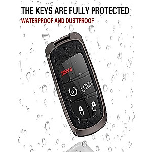 for Dodge Jeep Key Fob Cover Case Metal Shell Car Smart Keys Protect Keychain Compatible Grand Challenger Cherokee Chrysler (P-JEEAqh-Black)