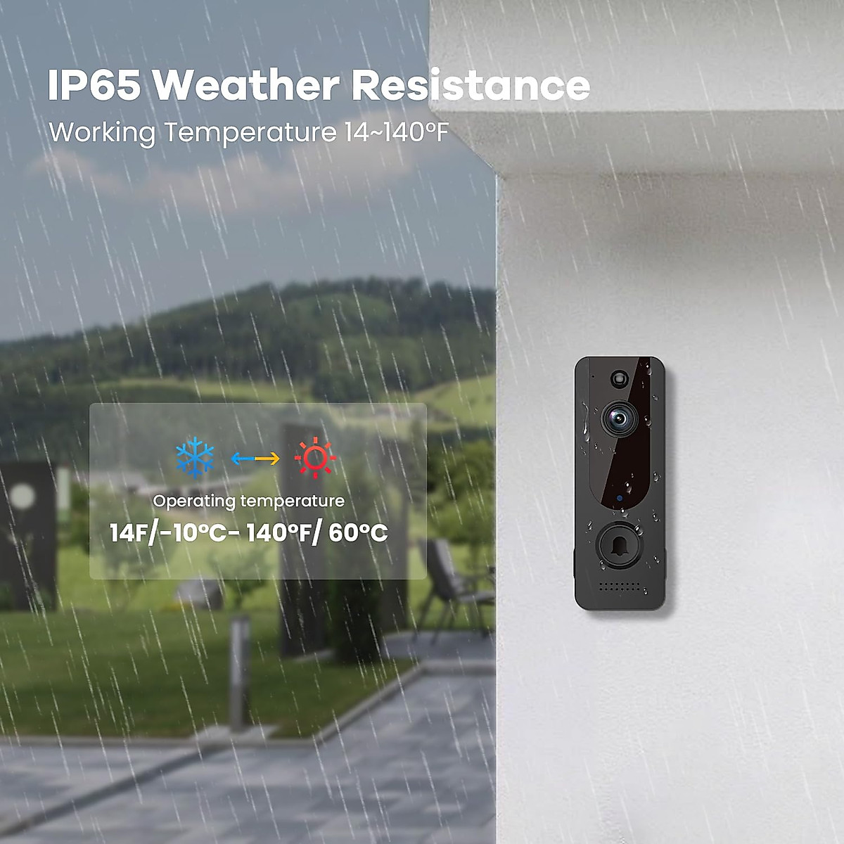 BITEPASS Smart Video Doorbell Camera Wireless with Ring Chime, AI Human Detection, 2-Way Audio, HD Live View, Night Vision, Cloud Storage, Battery Powered, 2.4G WiFi Only