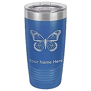 LaserGram 20oz Vacuum Insulated Tumbler Mug, Monarch Butterfly, Personalized Engraving Included (Dark Blue)