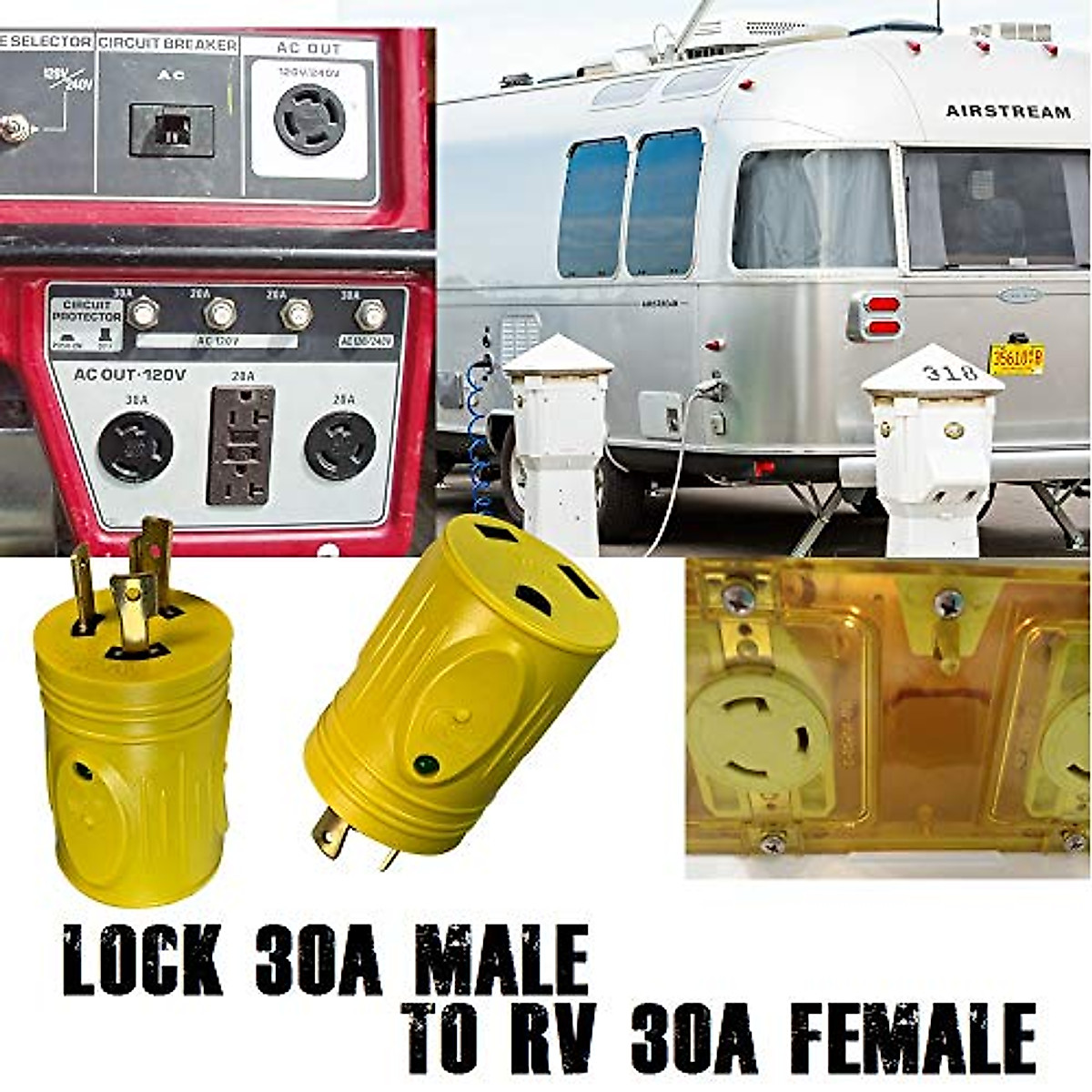 MARVINE CABLE Generator/RV Power Adapter 30 Amp twist lock NEMA L5-30P to TT-30R 3-Prong Female