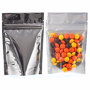 CleverDelights Silver/Clear Stand Up Pouches - 2oz - 100 Pack - 4" x 6" x 2" - Resealable Bag