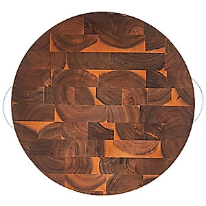 Mountain Woods EGA2SS 15" X 2" Extra Thick Acacia Hardwood End Grain Round Cutting Board w/Stainless Steel Band, 15 X 15 X 2
