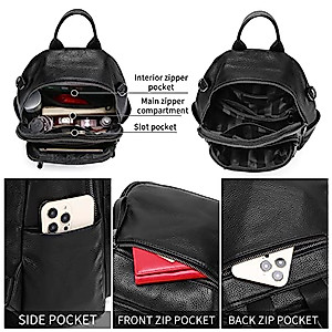 Wesccimo Genuine Leather Backpack Purse For Women Black Real Soft Leather Travel Convertible Shoulder Bag