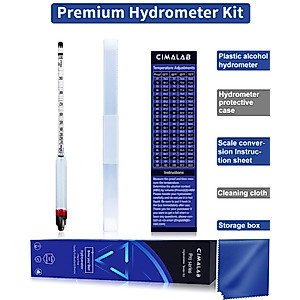 Cimalab Hydrometer Alcohol Meter, Hydrometer Alcohol 0-200 Proof and Tralle Alcohol Hydrometer, Alcohol Proof Tester Hydrometer, Alcohol Tester for Liquor/Moonshine/Spirits/Proofing/Distilled