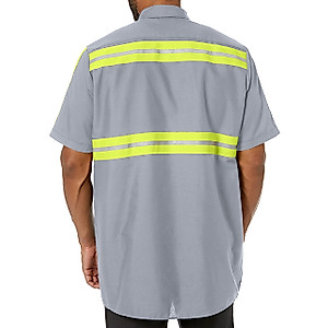 Red Kap Men's Enhanced Visibility IndustrialWork Shirt , Grey with Yellow/Green Visibility Trim, Short Sleeve X-Large