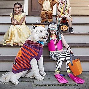 HUMLANJ Halloween Dog Turtleneck Sweater Pumpkin Striped Pet Dog Sweaters Winter Knitted Sweater with Leash Hole Warm Pullover Sleeveless for Large Dogs