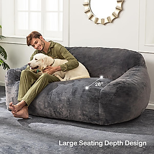 Homguava Sofa Couch, Futon Couch Bed with Armrest, 2-Seater Loveseat Sofa Soft Faux Fur Sleeper Sofa, Small Couchs for Living Room,Bedroom,Apartment (Grey Blue)