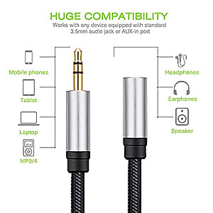 Jelly Tang Audio Extension Cable 25Ft,Audio Auxiliary Stereo Extension Audio Cable 3.5mm Stereo Jack Male to Female, Stereo Jack Cord for Phones, Headphones, Speakers, Tablets, PCs and More(25Ft/8M)